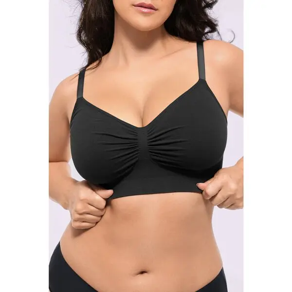 SHAPELLX Wireless Seamless Comfy Non Padded V Neck Bra - Black