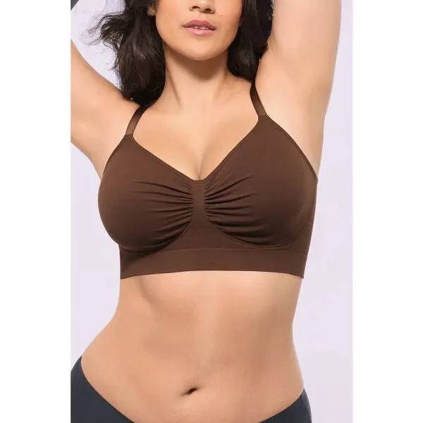 SHAPELLX Wireless Seamless Comfy Non Padded V Neck Bra - Brown