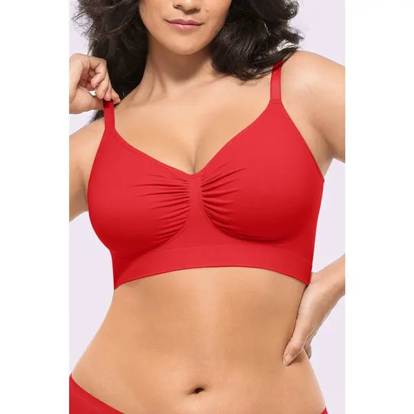 SHAPELLX Wireless Seamless Comfy Non Padded V Neck Bra - Cherry Red