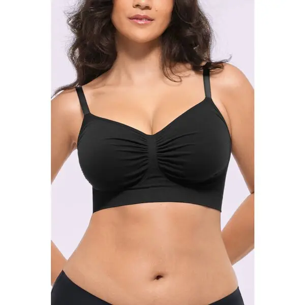 SHAPELLX Wireless Seamless Comfy Non Padded V Neck Bra - Classic Black