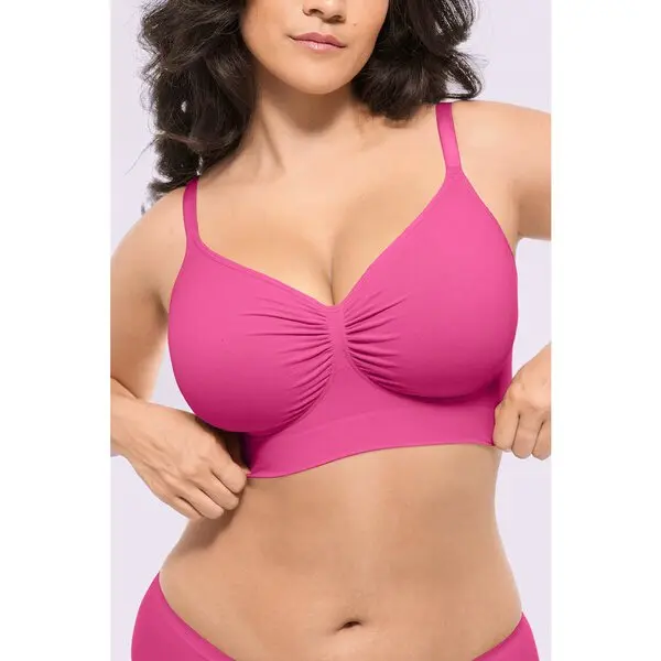 SHAPELLX Wireless Seamless Comfy Non Padded V Neck Bra - Fuchsia