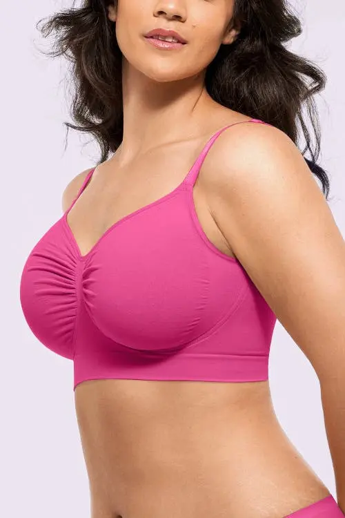 SHAPELLX Wireless Seamless Comfy Non Padded V Neck Bra - Fuchsia