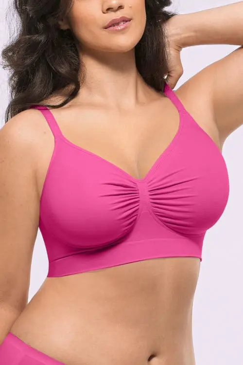 SHAPELLX Wireless Seamless Comfy Non Padded V Neck Bra - Fuchsia