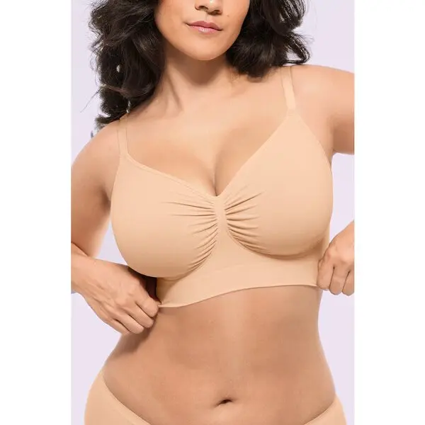 SHAPELLX Wireless Seamless Comfy Non Padded V Neck Bra - Nude