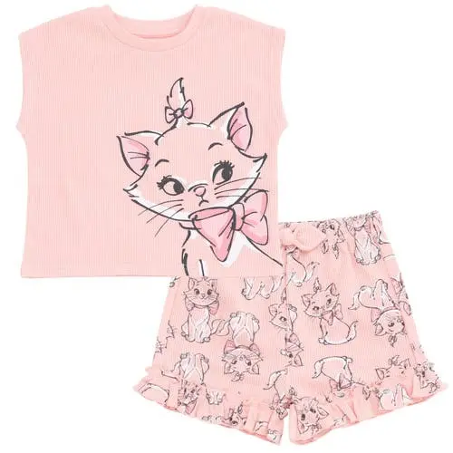 Disney Waffle T-shirt And Shorts Set - Marie Pink Pink