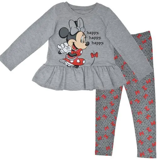 Disney Long Sleeve Top & Leggings Set - Grey Bows Peplum