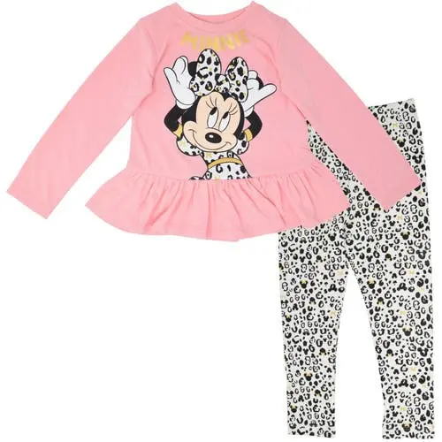Disney Long Sleeve Top & Leggings Set - Pink Leopard Peplum