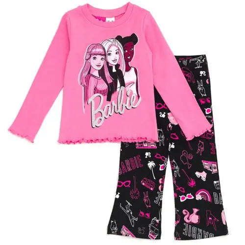 BARBIE Long Sleeve T-shirt & Flare Pants Set - Pink/black