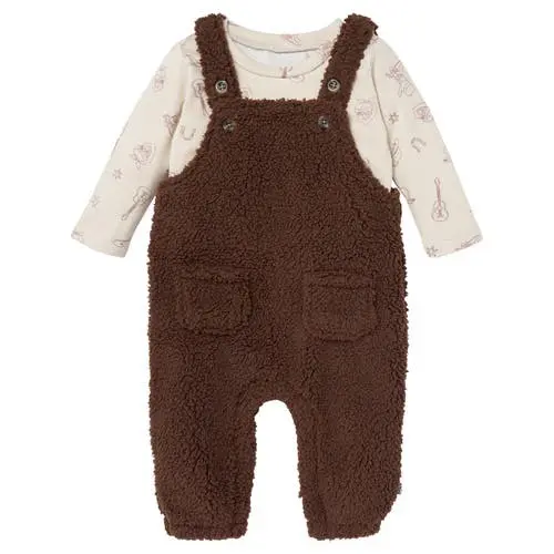 MODERN MOMENTS™ BY GERBER Plush Overall And Long Sleeve Top Set - Rich Brown