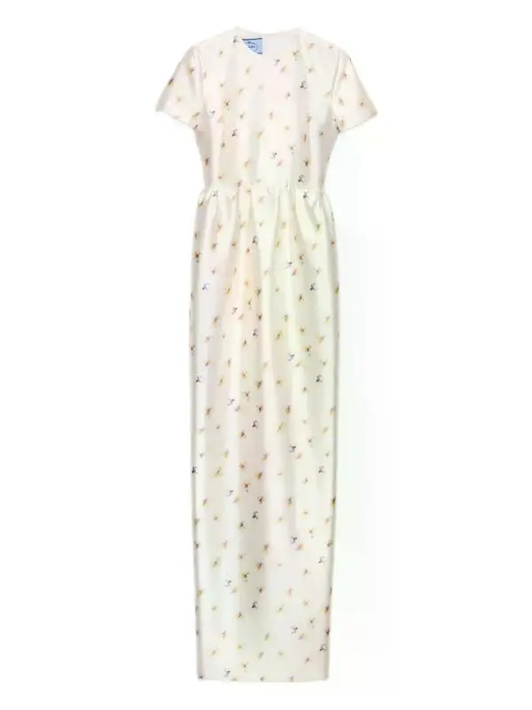 Prada Floral Print Silk Dress - Neutrals
