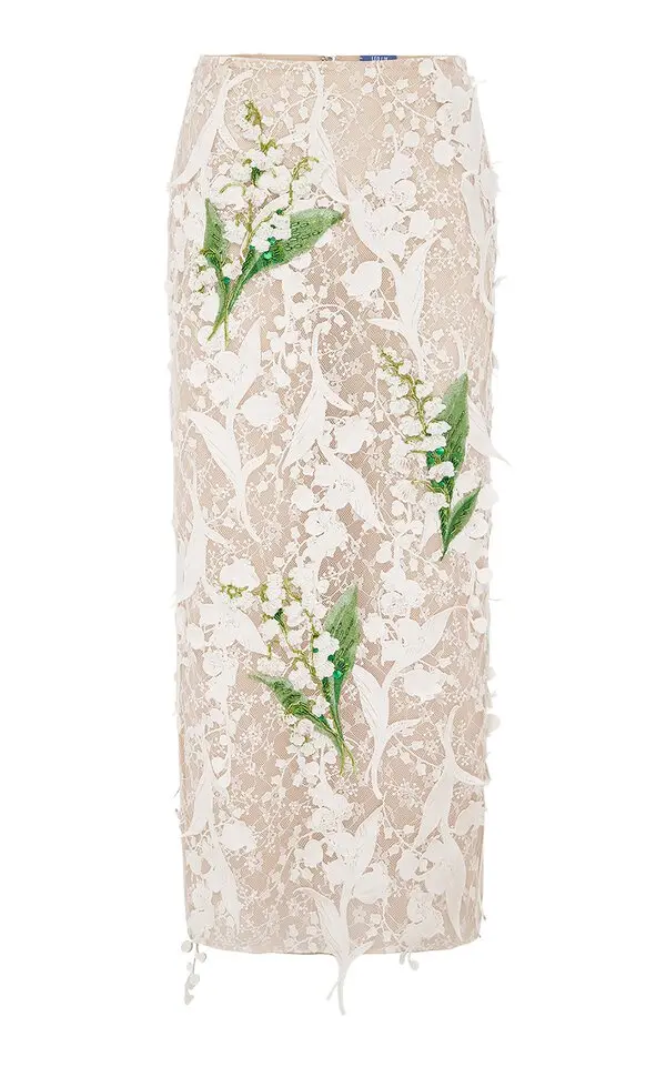LEO LIN Kyra Embellished Lace Maxi Skirt - Off-white