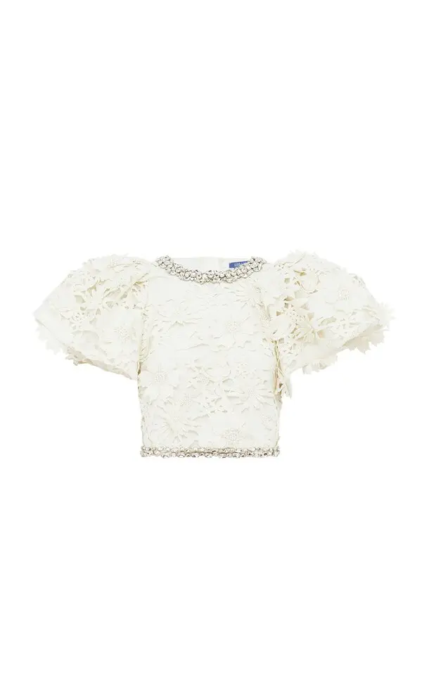 LEO LIN Lucia Embellished Lace Top - White