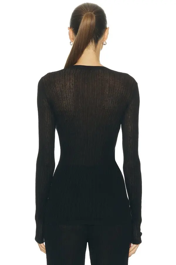 Skims Sheer Knit Long Sleeve Henley - Onyx | Editorialist
