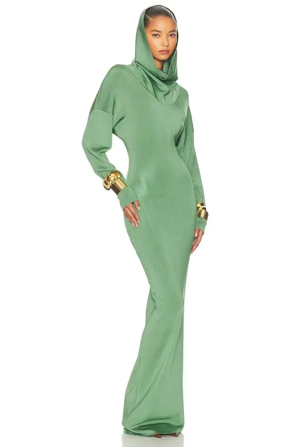 Helsa Emmalynn Cowl Shine Gown in Sage - Size XS