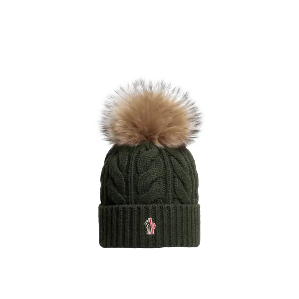 Moncler Wool And Cashmere Beanie With Pom Pom - Green