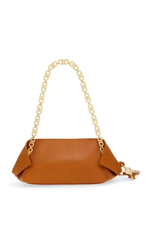 FERRAGAMO Scarf Chain Leather Shoulder Bag - Orange