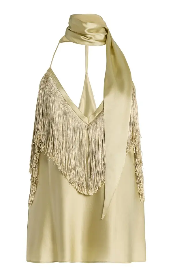 DE LA VALI Sirocco Scarf-neck Fringe Top - Ivory