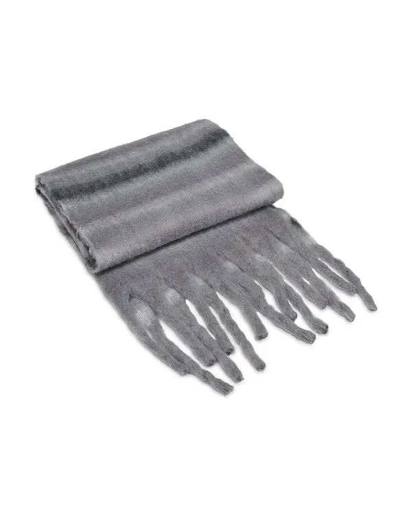 Aqua Striped Fringe Scarf - Grey