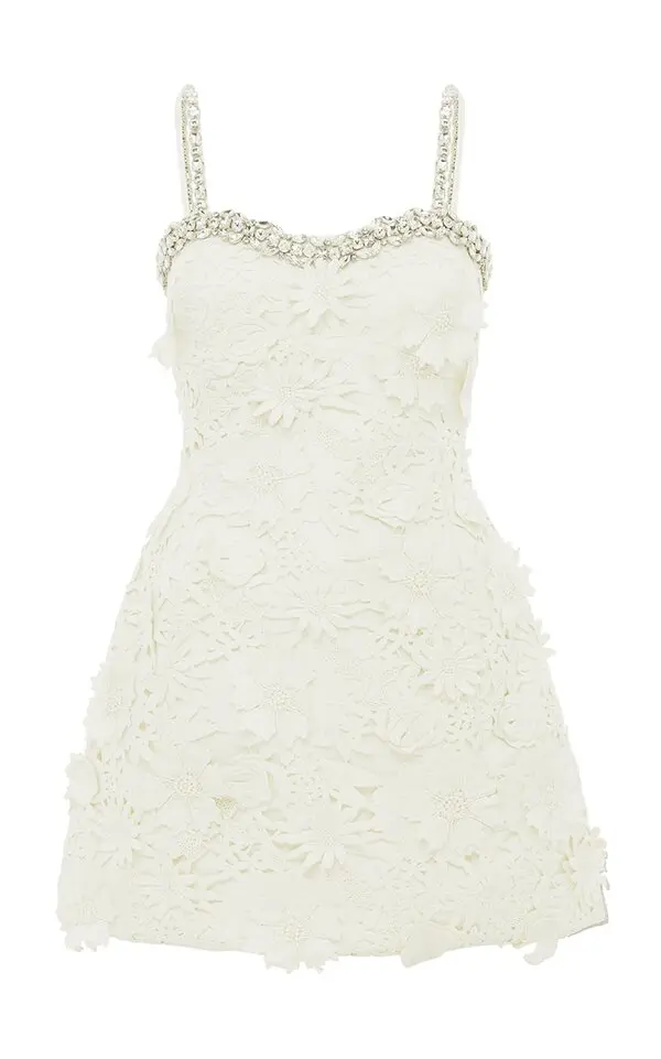 LEO LIN Sophia Embellished Lace Mini Dress - White