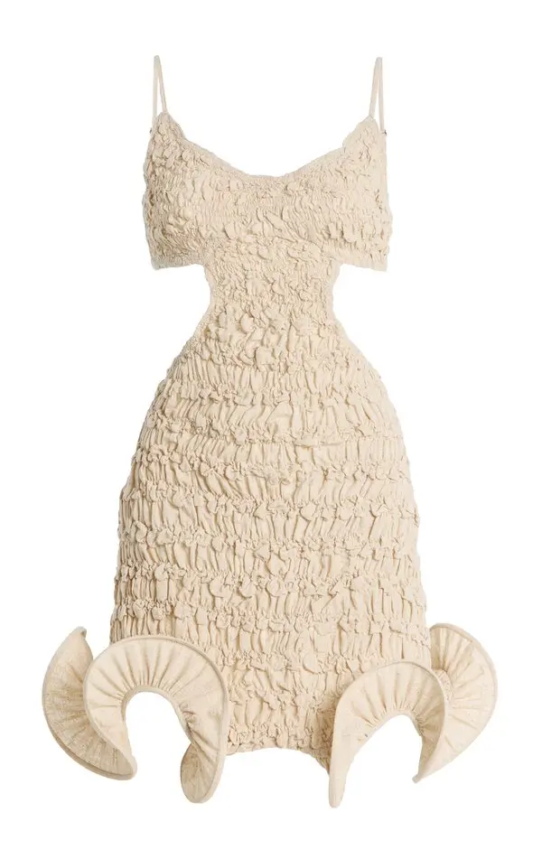TG BOTANICAL Exclusive Dina Shirred Linen-blend Mini Dress - Off-white