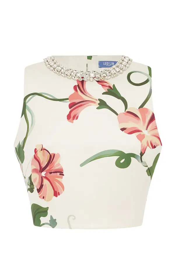 LEO LIN Iris Embellished Printed Top - White