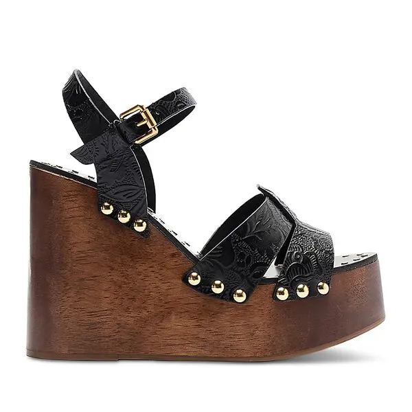 Farm Rio Embossed Wedge Sandals - Black
