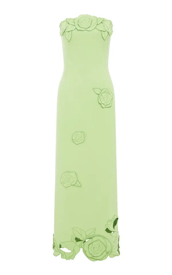 LEO LIN Rayna Floral-appliquéd Crepe Maxi Dress
