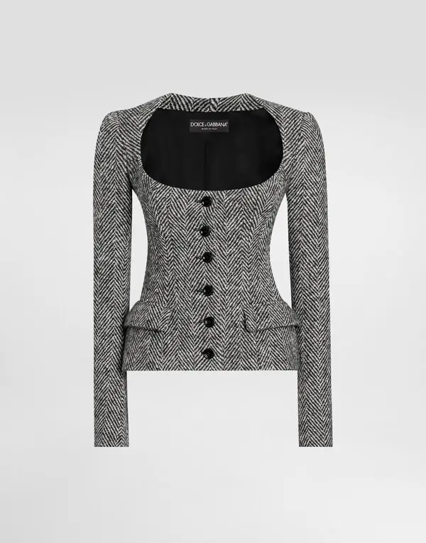 Dolce & Gabbana Single-breasted Jacket In Wool Chevron