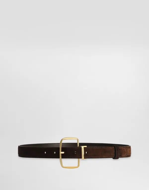 Dolce & Gabbana Split Calfskin Belt With Logo - Brown