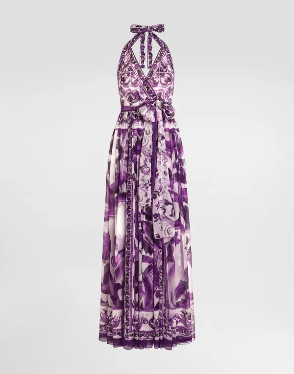 Dolce & Gabbana Majolica-print Long Chiffon Dress - Multicolor