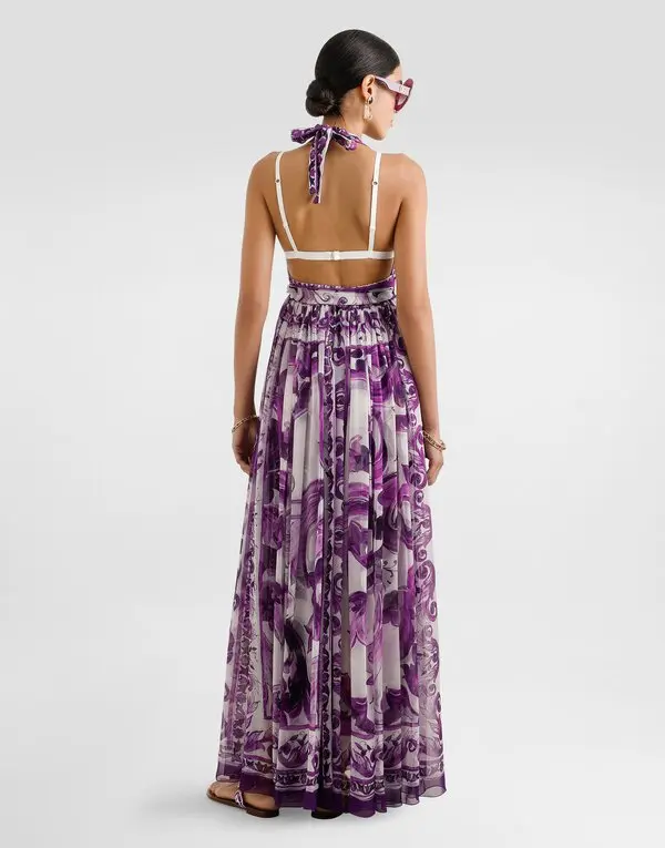 Dolce & Gabbana Majolica-print Long Chiffon Dress - Multicolor