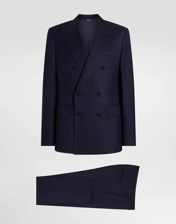 Dolce & Gabbana Double-breasted Micro-patterned Wool Suit - Multicolor