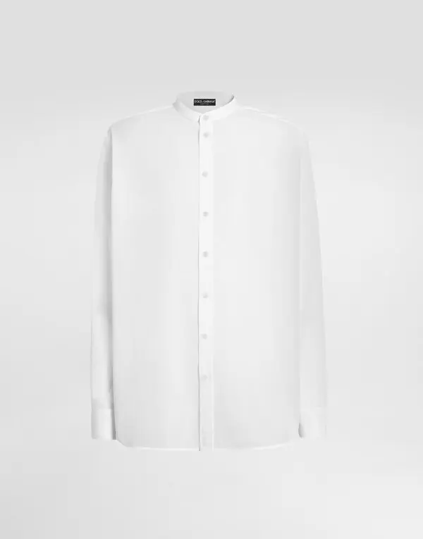 Dolce & Gabbana Cotton Canvas Mandarin Shirt - White