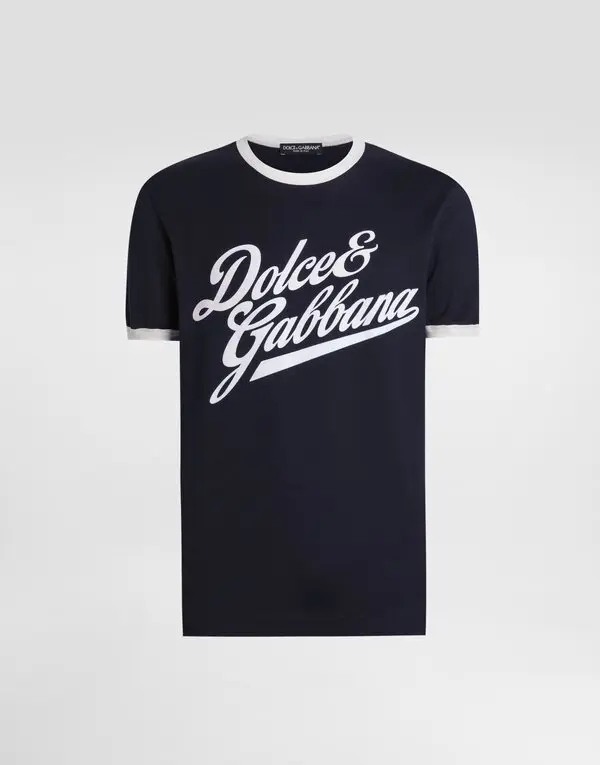 Dolce & Gabbana Cotton T-shirt With Flock Print - Blue