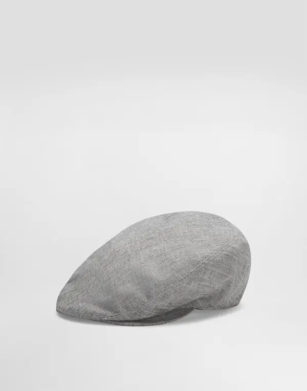 Dolce & Gabbana Flat Cap In Washed Linen Canvas - Grey