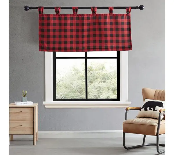 Eddie Bauer Mountain Plaid Red 50x20 Window Val Ance - One-color