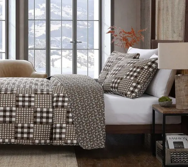 Eddie Bauer Gingham Patchwork Brown King Quilt Et