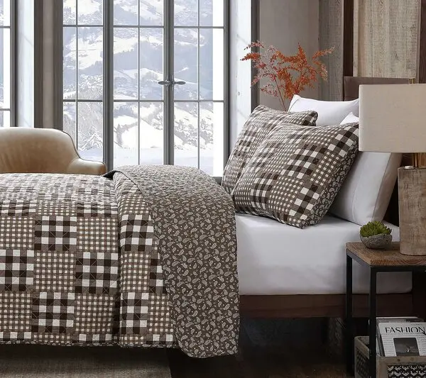 Eddie Bauer Gingham Patchwork Brown Twin Quilt Et