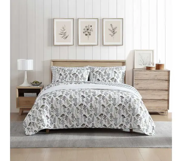 Eddie Bauer Flower Field Grey Cotton King Quilt Set - One-color
