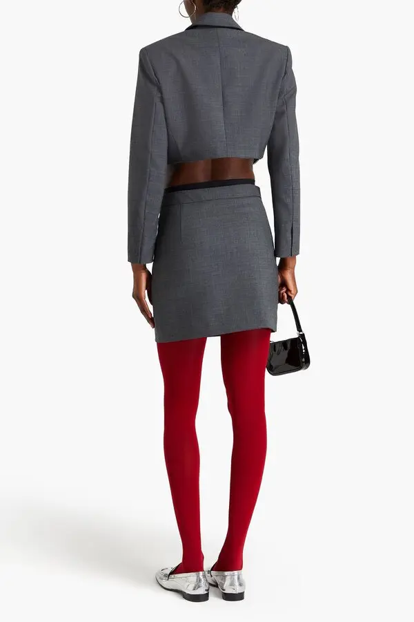 Sandro Crystal-embellished Cropped Wool-blend Twill Blazer - Anthracite