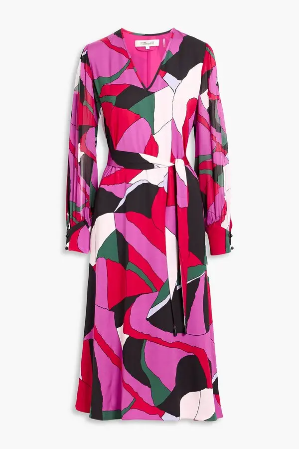 Diane Von Furstenberg Abel Printed Satin Midi Dress - Magenta