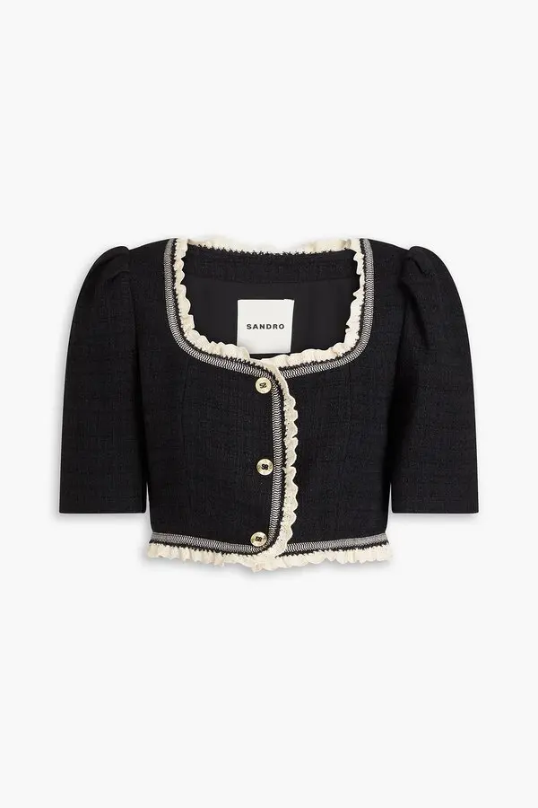 Sandro Cropped Ruffled Tweed Jacket