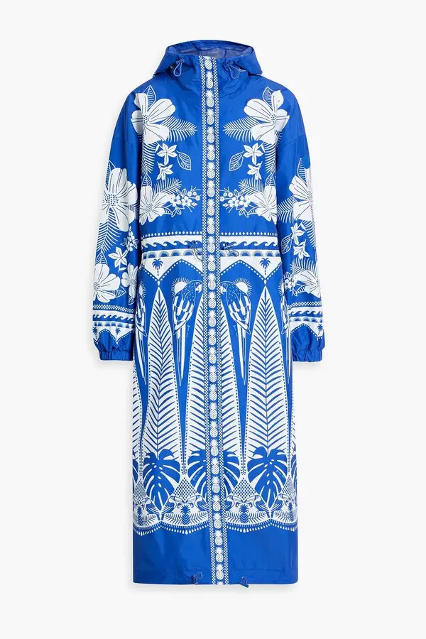 Farm Rio Printed Shell Hooded Raincoat - Cobalt Blue