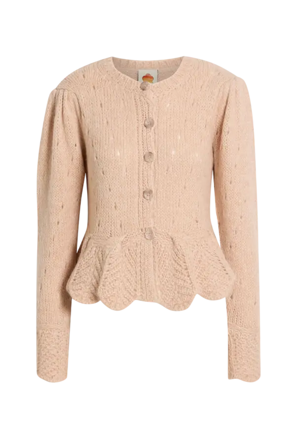 Farm Rio Ruffled Pointelle And Cable-knit Cardigan - Neutral
