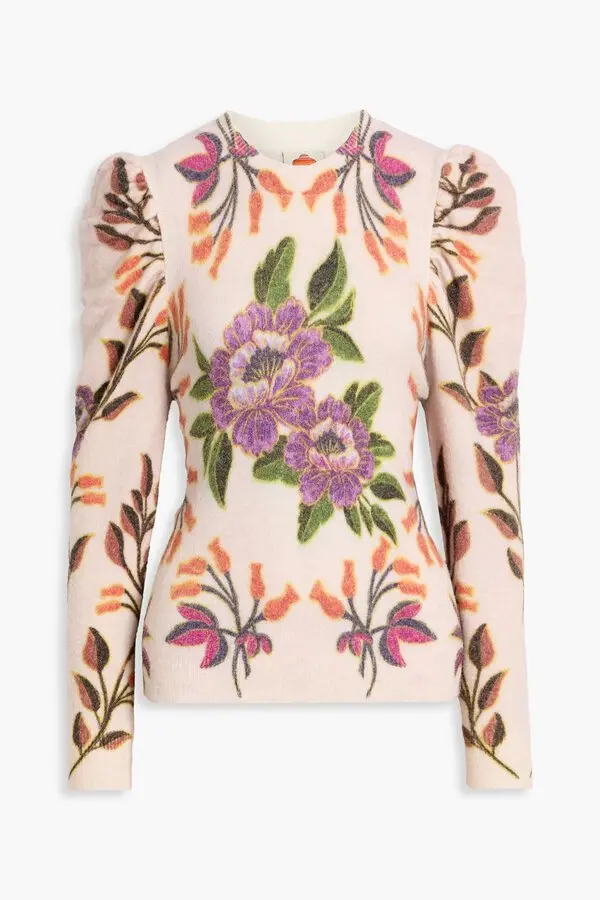 Farm Rio Floral-print Knitted Sweater - Pastel Pink