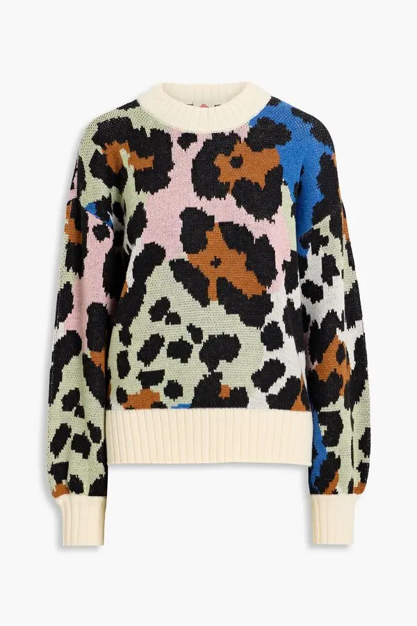 Farm Rio Leopard Jacquard-knit Sweater