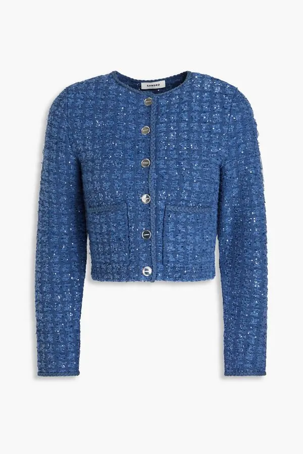 Sandro Cropped Sequin-embellished Bouclé-tweed Jacket