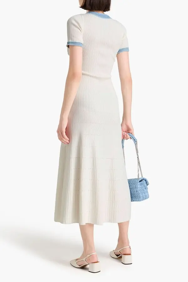 knee length dresses for ladies SANDRO Knit And Denim Midi Dress - Blue main image 1