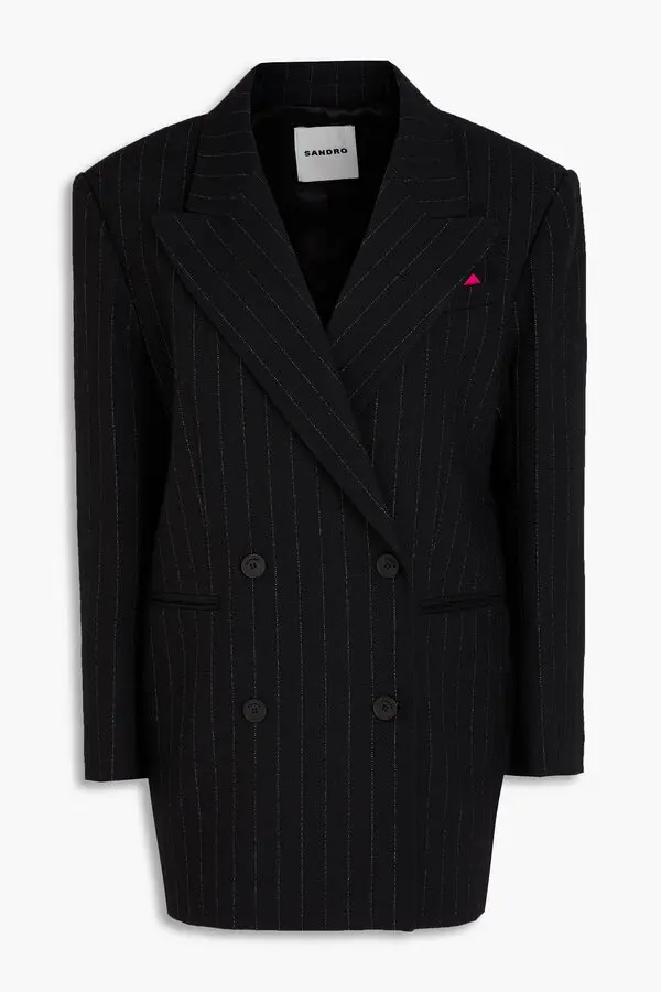 Sandro Double-breasted Pinstriped Tweed Blazer