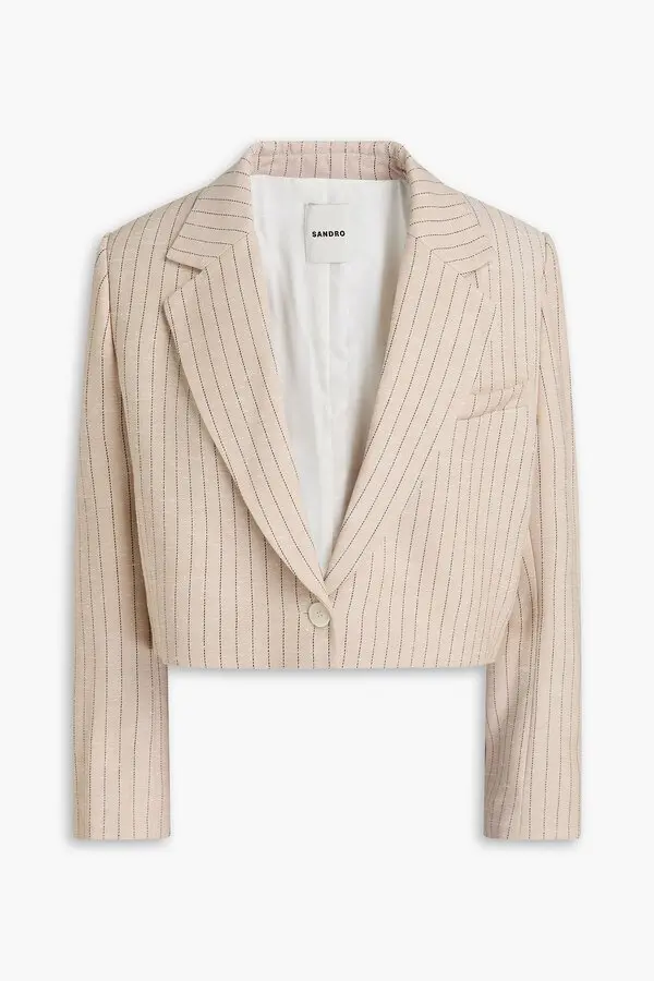 Sandro Cropped Pinstriped Tweed Blazer